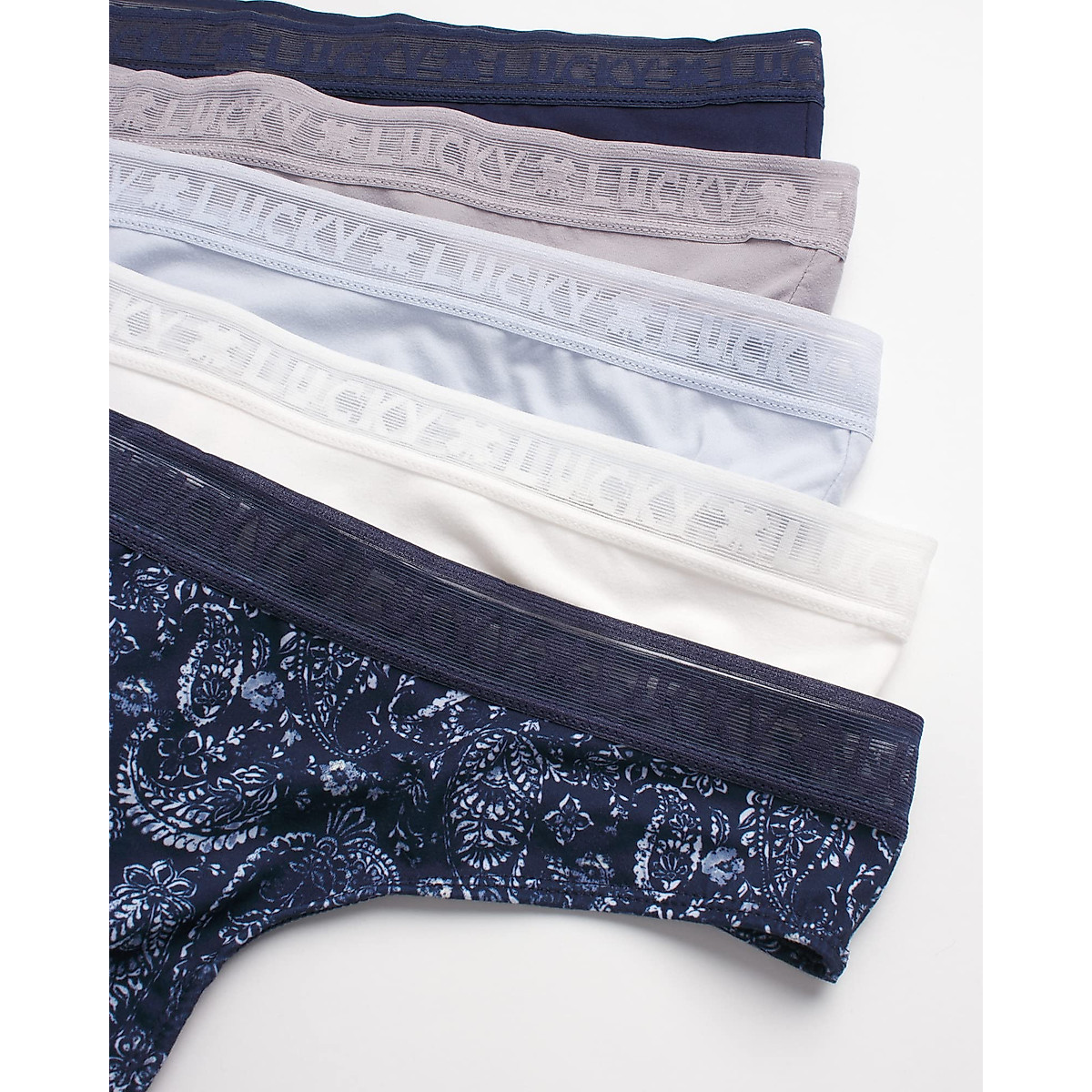 Lucky Brand Women's Underwear - 10 Pack Microfiber Thong Panties (S-XL), Size Large, Blue Iris/Gardenia/Silver Sconce/Blue/Multi