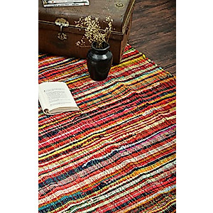HOMEMONDE 4x6 Area Rug 100% Recycled Handmade Chindi Rag Carpet Colorful Boho Rugs for Living Room, Bedroom, Kitchen