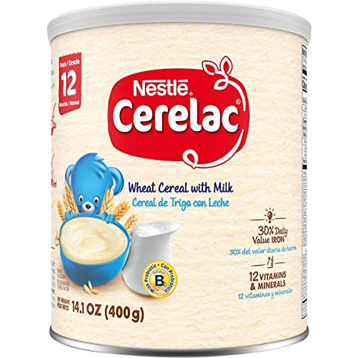 Nestle Cerelac Wheat Cereal with Milk, Made for Toddlers 12 Months, 14.1-Ounce Canister (Pack of 6)