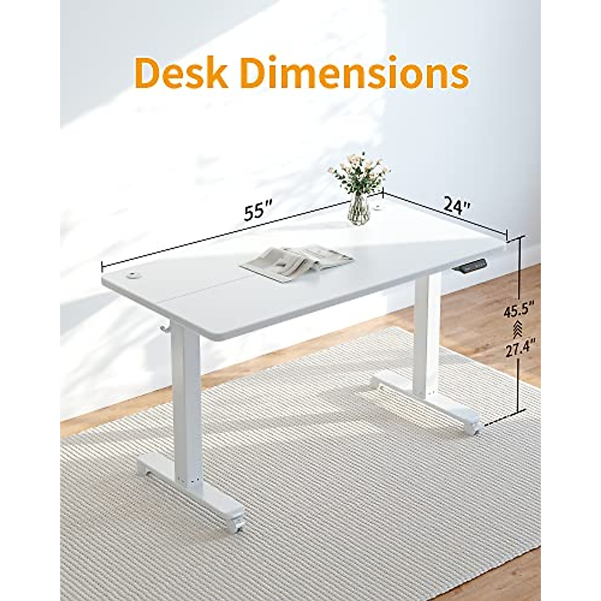 CubiCubi Electric Standing Desk, 55 x 24 Inches Height Adjustable Sit Stand Desk, Ergonomic Home Office Computer Workstation, White