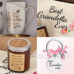 WeTop Best Grandma Ever Gifts Basket, Christmas, Mothers Day, Birthday Gifts for Grandma From Granddaughter Grandson Grandchildren Grandkids, Coffee Mug/Candle/Keychain Personalized presents Set.