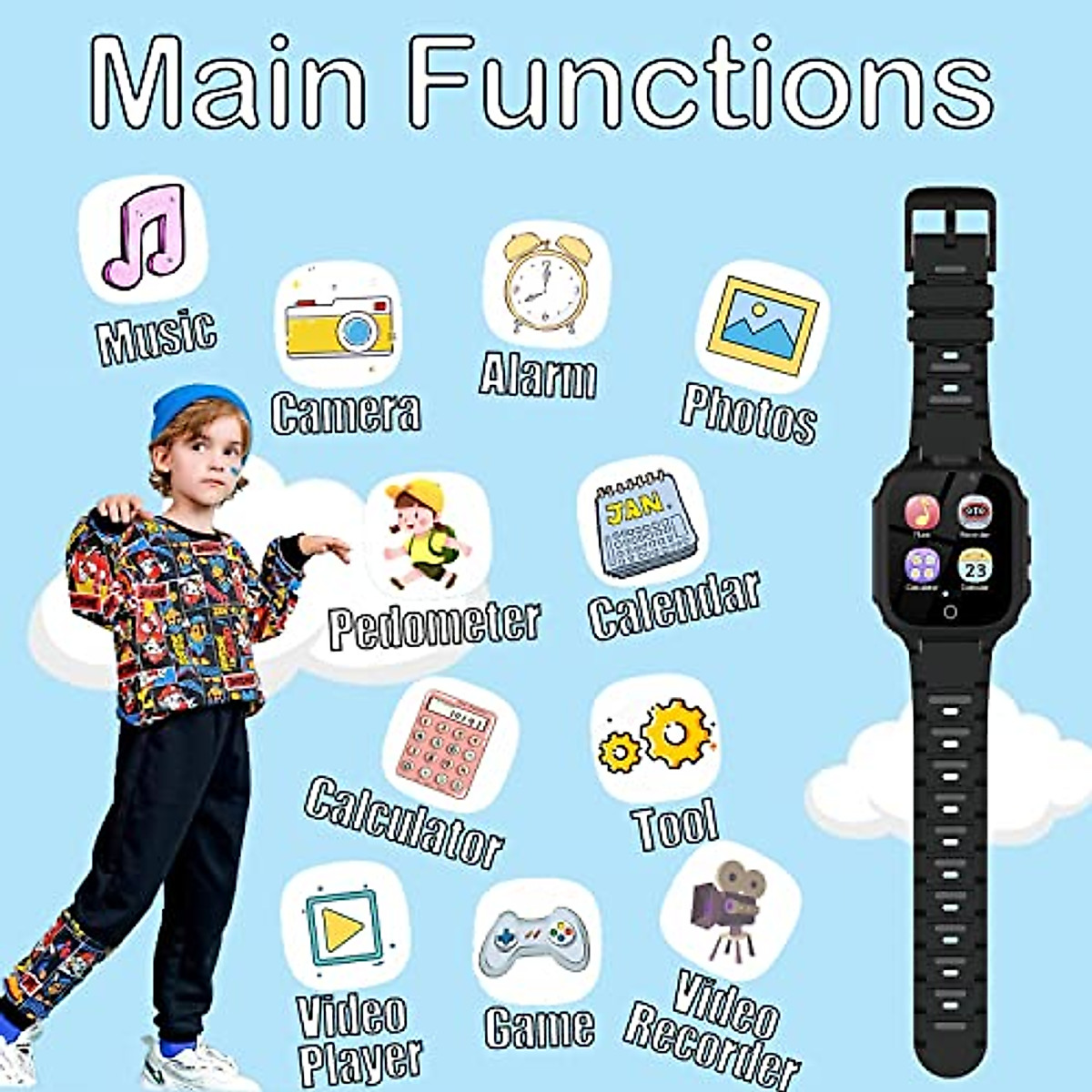 Smart Game Watch for Boys Girls - Kids Smart Watch with 14 Puzzle Games 1.54" HD Touch Screen Music Player Dual Camera 12/24 hr Pedometer Flashlight Birthday for Girls Kids