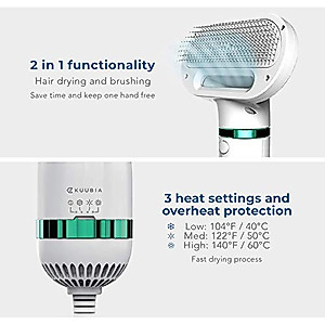 Dog Hair Dryer for Dogs & Cats | Portable and Quiet 2 in 1 Pet Hair Dryer with Self Cleaning Slicker Brush | Cat & Dog Blower Grooming Dryer | Professional Pet Blow Dryer | Adjustable Temperature