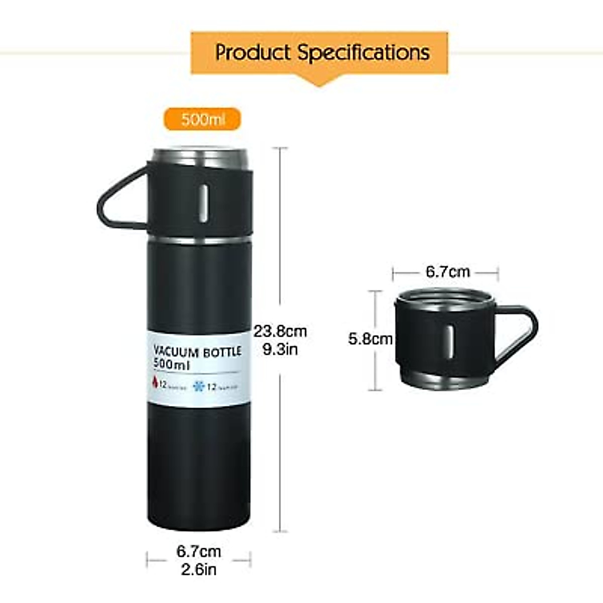 MUGZee 500 ml/16.9oz Vacuum Insulated coffee thermos,Stainless Steel Hot Water Thermos, Suitable for Coffee, Tea, and Milk Drinking, Best coffee Thermos mug for Hot and Cold Drinks (Black)