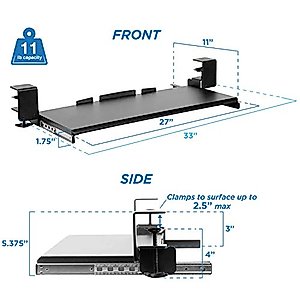 Mount-It! Clamp Keyboard Tray - Ergonomic Under Desk Pull Out Keyboard and Mouse Platform with No-Drill Easy Installation - Slides Under Desk Increase Desk Space - 27 Inch Wide