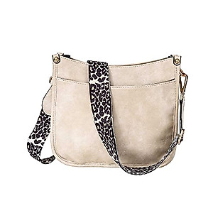 HAIBOLAN Women's Leopard Adjustable Guitar Strap Crossbody Leather Purse Shoulder Bag Bucket Cross-body Purse (A-Beige)