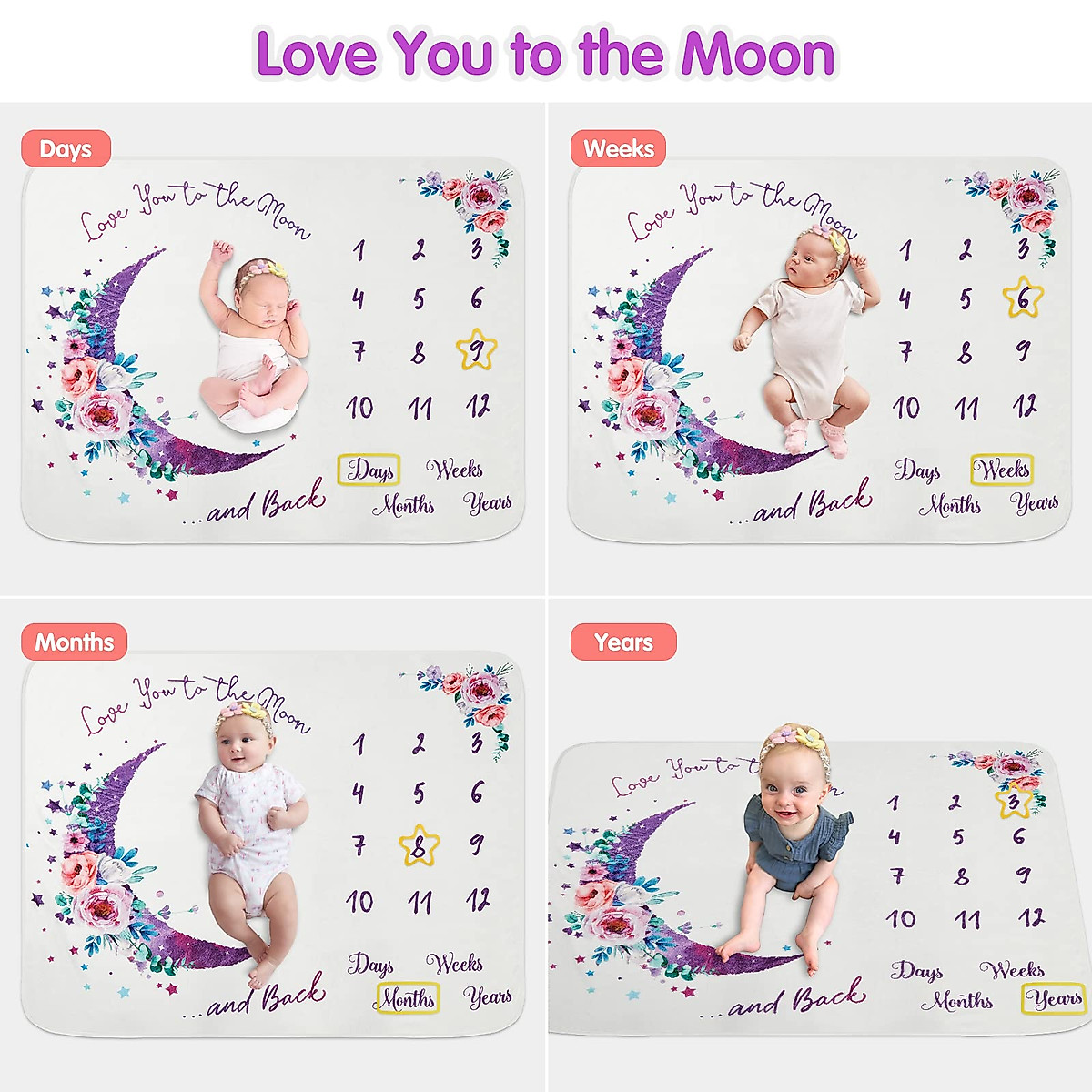 Baby Monthly Milestone Blanket, 51"x40" Newborns Month Blanket Gift for Baby Shower, Soft Plush Photo Prop Blanket for Boy&Girl, Newborn Unisex Blankets with Months