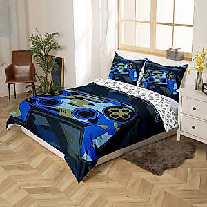 Feelyou Games Comforter Cover Twin Size,Gamepad Bedding Set for Boys,Kids Video Games Duvet Cover Set Modern Gamer Console Action Buttons Quilt Cover Teens Bedroom Decor Camo Navy Blue 2 Pcs