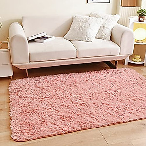 GONAAP Shag Area Rug Fluffy Faux Fur Playing Mat for Girls Bedroom Living Room Home Décor (Pink, 4' x 6')