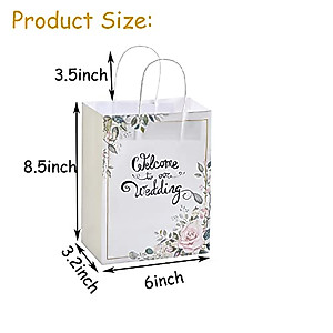 24 Pieces Welcome Bags White Wedding Gift Bags,Floral Design Thank You Gift Bags,“Welcome to Our Wedding”,Wedding Favor Bags, Bridal Party Gift Bags, 6"L x 3.2" W x 8.5"H (Wedding-small size)