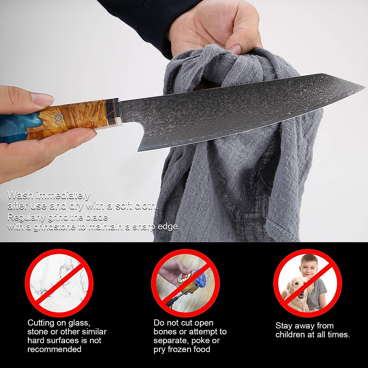 XT XITUO Kiritsuke Chef Knife,8 inch kitchen Knives Japanese VG10 Steel Damascus Kitchen Meat Sushi Cutting Cleaver Knife w/octagon Blue Resin handle Gift Box (8‘’ LSZ-Kiritsuke Knife)…