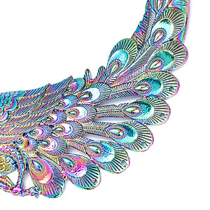 FLD 2-piece set of colorful retro ethnic carved peacock thick scarf, women's neck necklace, earrings, Indian exaggerated jewelry collar, retro necklace, earrings set