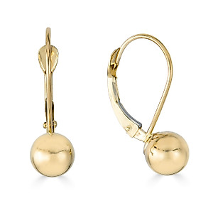 AVORA 10K Yellow Gold Polished 6MM Ball Lever-back Drop Earrings