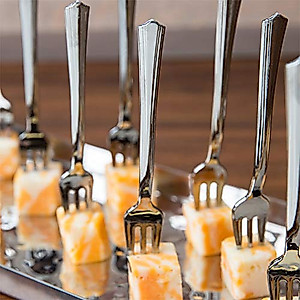 200 Mini Plastic Tasting Forks for Appetizer - 4.2” Inches Reflection Stainless Steel Finished Silver Perfect Desserts Cocktail Cake Fruit Wedding Party Petite Premium Three Prong Disposable Fork