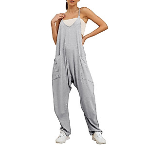 Trendy Queen Grey Jumpsuits Rompers Onesie for Women Casual Summer Clothes 2024 Dressy Maternity Comfy Loose Baggy Pants Overalls Jumpers