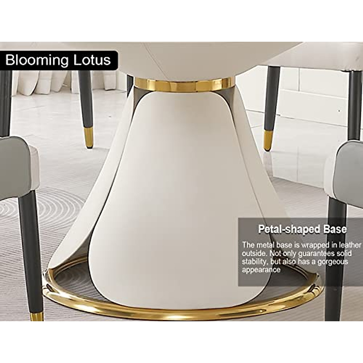 Leavader Modern Marble Round Dining Table - 53" Engineered Stone Dining Table with Round Marble Tabletop and Petal-Shaped Base, Marble White Round Dining Table for Home Kitchen