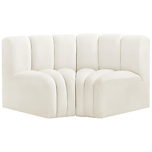Meridian Furniture 103Cream-S2B Arc Collection Modern | Contemporary Modular Sofa with Soft Cream Velvet, Deep Channel Tufting, Modular Design, 60 W x 33 D x 30 H, Cream