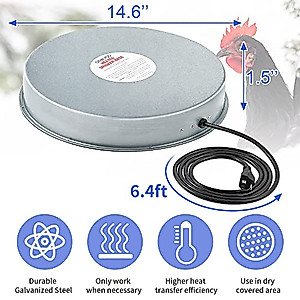 Dreyoo Poultry Waterer Drinker Heated Base, Chicken Water Heater 125 Watts for Winter Deicer Heated Base, Pet Water Heater for Metal Poultry Founts (1)