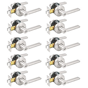 Probrico Bed/Bath Room Door Lever Modern Flat Handles in Satin Nickel, Privacy Door Lever Locks, Contractor Pack(10Pack)