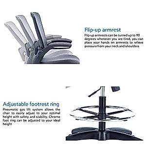 Serena Ergonomic Mesh Drafting Chair - Adjustable, Breathable Mesh, Lumbar Support, Ergonomic and Height Adjustable Flip-Top Office Chair with Foot Ring and Productivity - Gray