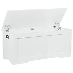 Timberer 39.4" Storage Chest, Wooden Storage Bench, Lift Top Toy Chest with 2 Safety Hinges, Large Toy Box, Entryway Bench for Living Room, Bedroom, White