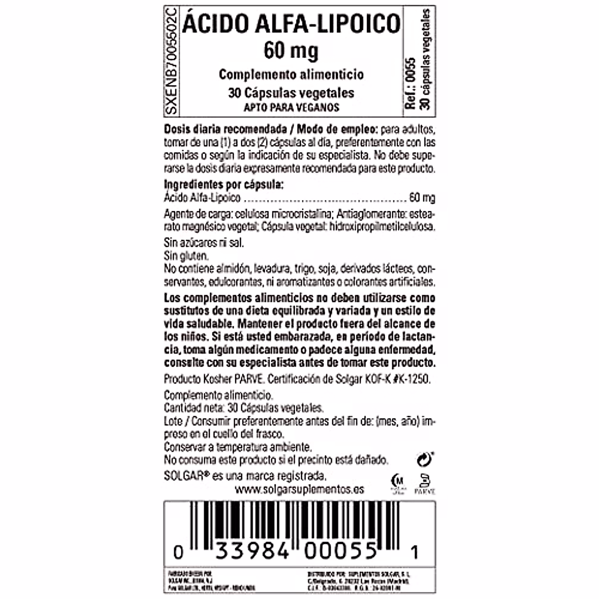 Solgar Alpha Lipoic Acid Vegetable Capsules, 60 Mg, 30 Count