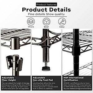 4-Tier Storage Shelves Adjustable,Wire Shelving Heavy Duty Storage Rack(250 Lbs Loading Capacity/Shelf) Metal Shelf Organizer Wire Rack Shelf for Pantry Garage Kitchen 36" D x14 W x 54" H -Black