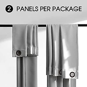 Rutterllow 100% Blackout Curtains, Full Shade Long Complete Drapes for Living Room, Thermal Insulated Bedroom Window Treatment Drapes (2 Panels, Light Gray, 52 x 90 inch)