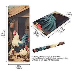 GOODOLD Farm Chicken House Yoga Mat, 71 x 26 Inch Non-slip Yoga Mats Folding Travel Exercise Mat Indoor Outdoor Gym Pilates with Storage Bag for Women Men