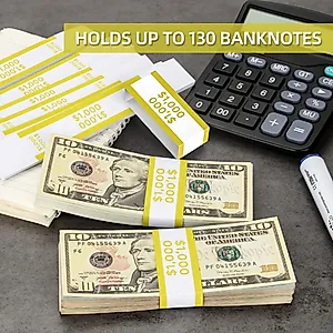 Money Bands 550 Pack for Cash Self Adhesive Wrappers for Bills Currency Straps for Dollar Wraps Organizer($1000 / Yellow)