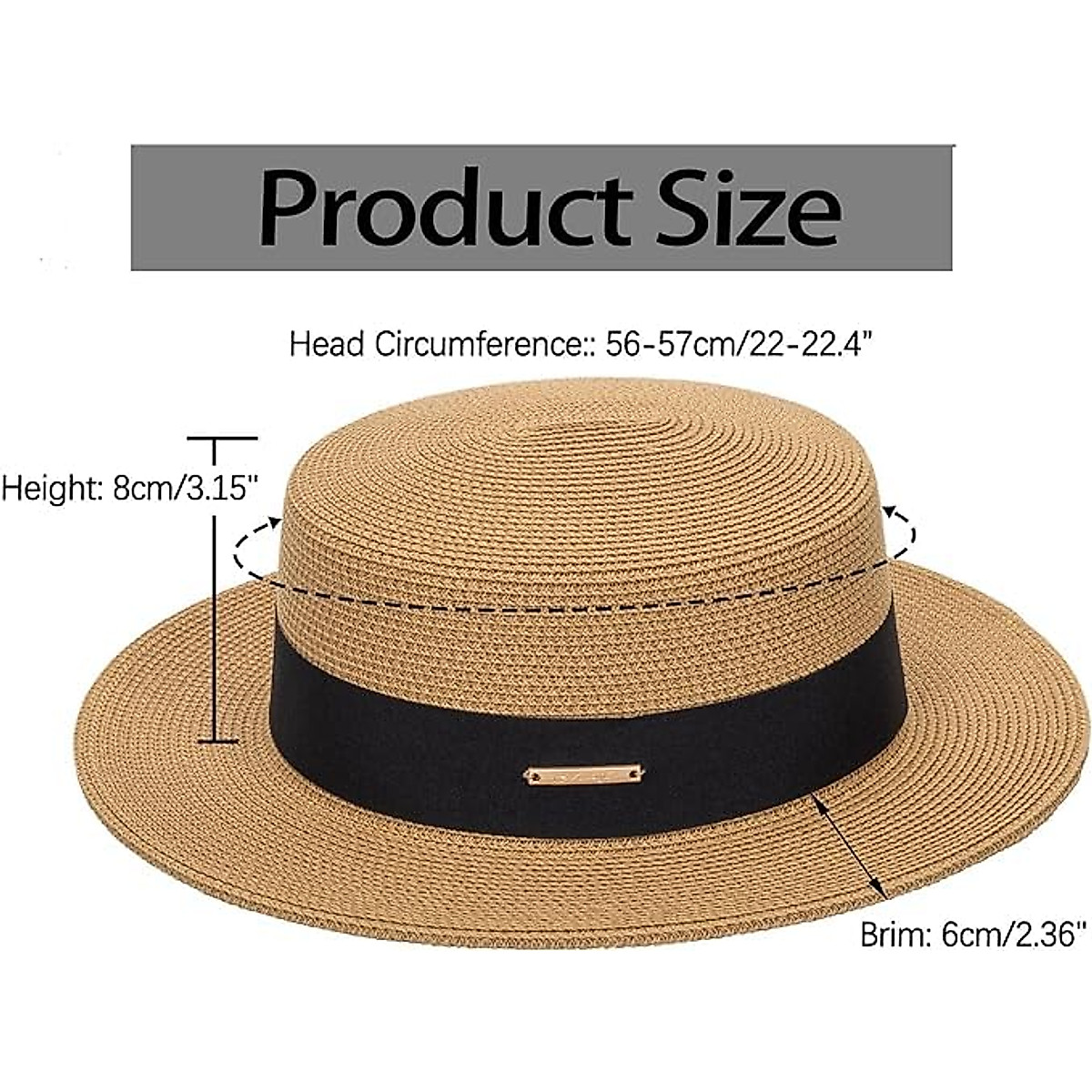 Women Beach Straw Sun Hat - Summer Classic Boater Sun Hat Panama Short Brim Fedora for Party Travel(S/M) Khaki