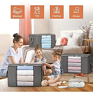 90L Large Storage Bags, 6 Pack Clothes Storage Bins Foldable Closet Organizer Storage Containers with Durable Handles Thick Fabric for Clothing, Blanket, Comforters, Bed Sheets, Pillows and Toys (Gray)