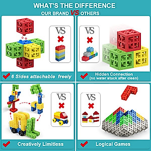 Building Stacking Block Toy, Stack Building Blocks Sensory Toy for Kids STEM Educational Sets Learning & Development Toys Cubes, DIY Build Variations with Funny Puzzle Bricks for Age 3 and Up, 150pcs