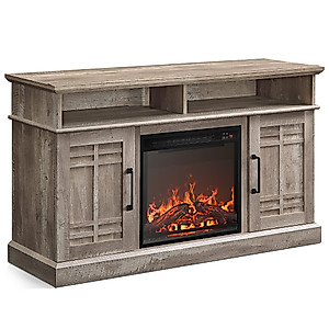 BELLEZE 48" TV Stand with 18" Electric Fireplace Heater, Modern TV Stand for TVs up to 50", Entertainment Media Stand with Open Shelves and Storage Cabinets for Living Room, Bedroom (Ashland Pine)