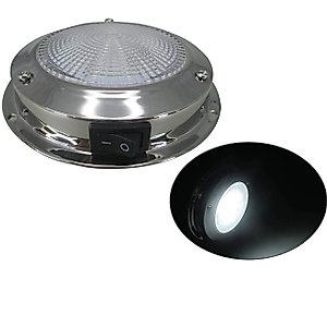 Pactrade Marine Dome Light 12V - 3-Inch Lens, Cool White LED | Stainless Steel Boat Light with Built-In Rocker Switch, Surface Mount | RV, Trailer, Boat Interior Lights, Marine Lights