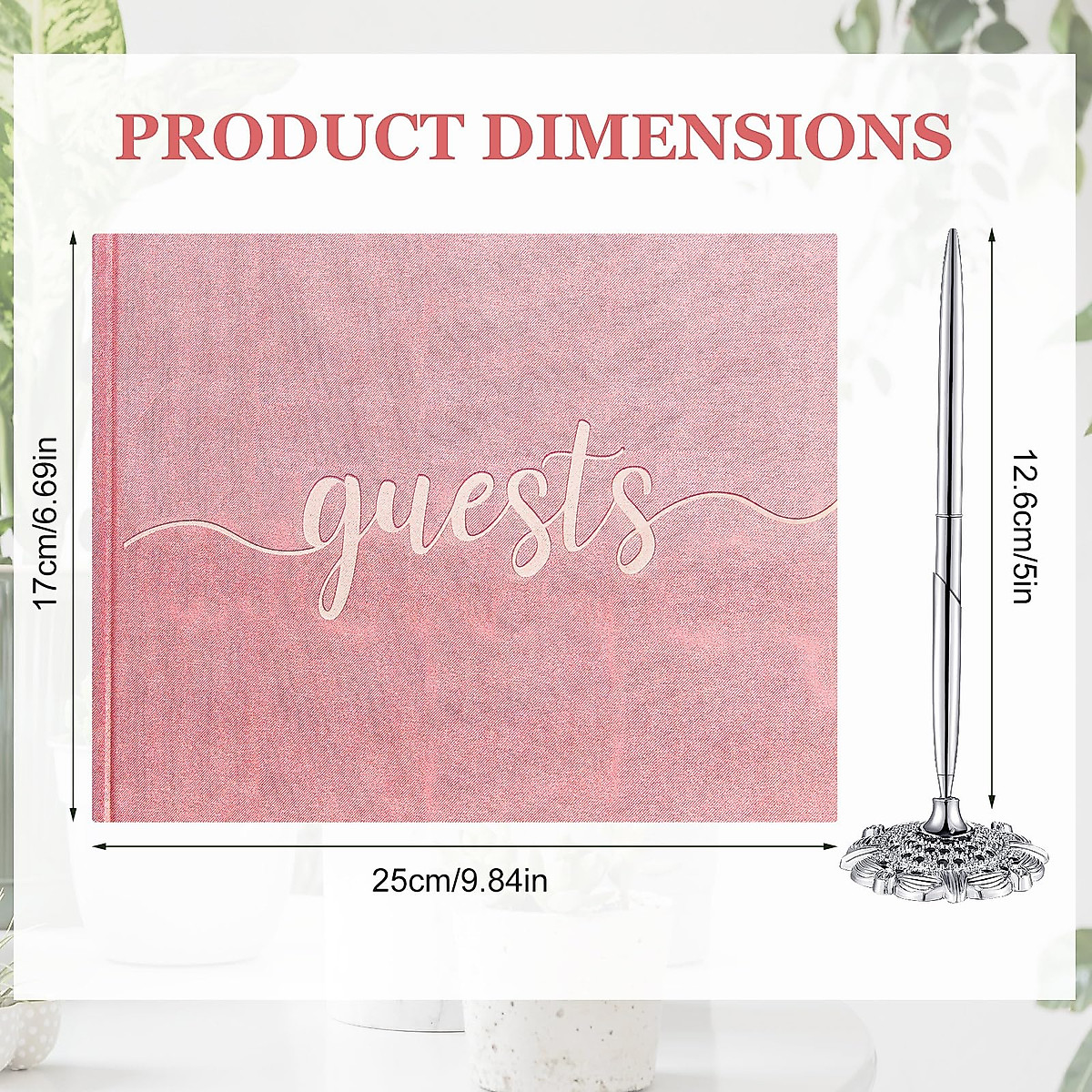 Velvet Wedding Guest Book with Pen and Pen Holder Wedding Reception Registry Books for Guests to Sign 7" x 10" Wedding Guestbook for Bridal Baby Shower Birthday Party, 120 Pages(Pink)