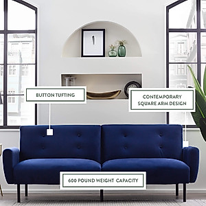 Edenbrook Gilman Futon - Futon Sofa Bed - Futon Couch - Small Futon - Living Room Furniture - Armed Sofa Bed Couch - Sleeper Sofa - Navy Blue Velvet Futon, Deluxe