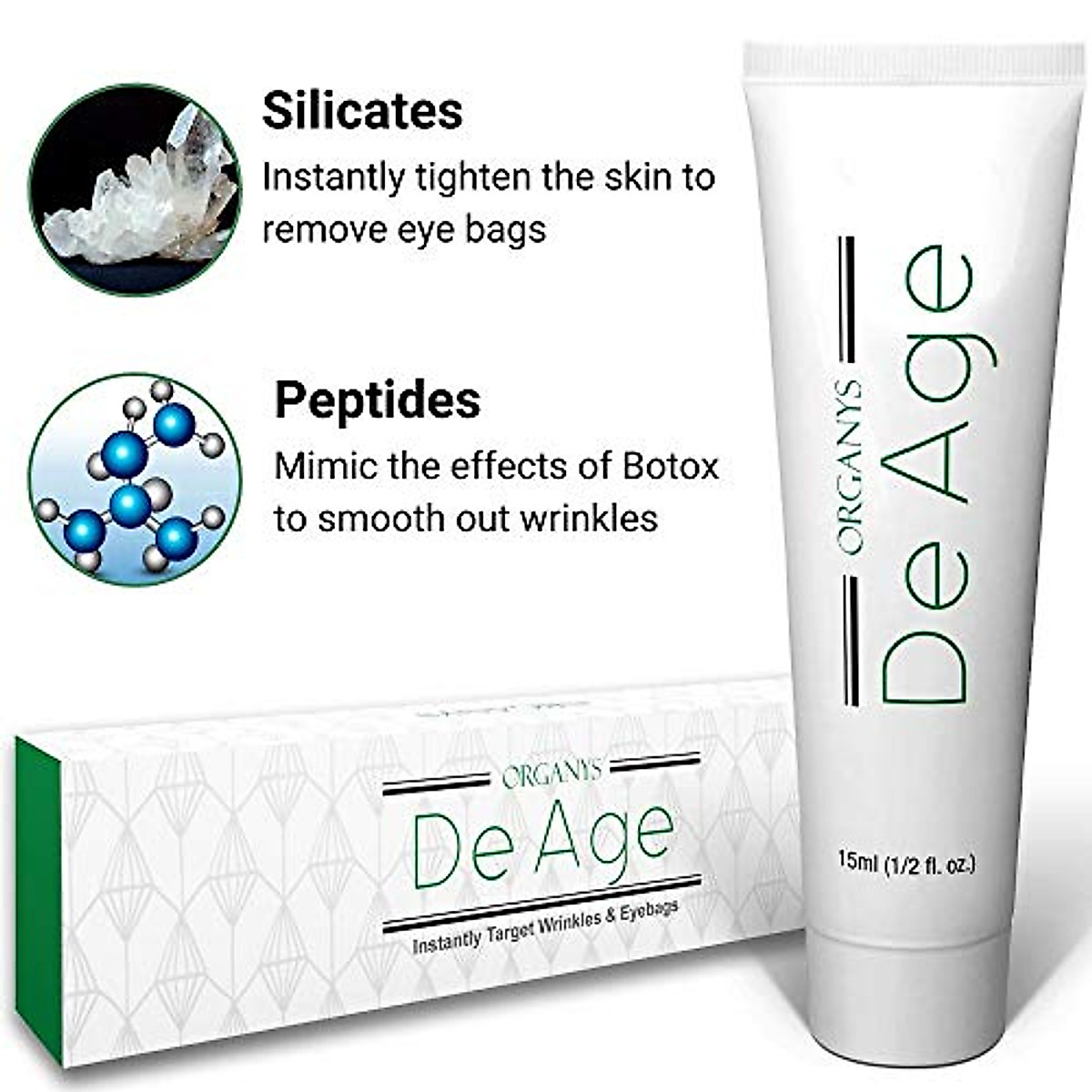 Organys DeAge Instant Eye Bag & Wrinkle Remover. In 2 Minutes Greatly Reduces Under Eye Puffiness Dark Circles Fine Lines Crow’s Feet - Immediately. Long lasting. Anti Aging Facelift In A Tube