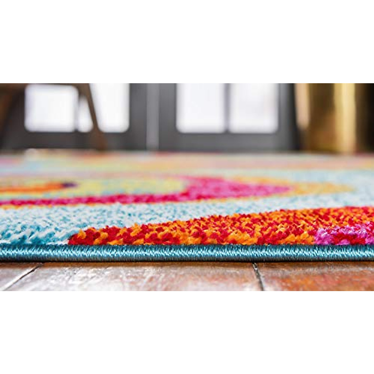 Unique Loom Lyon Collection Colorful Modern Abstract Floral Area Rug, 4 x 6 Feet, Blue/Yellow