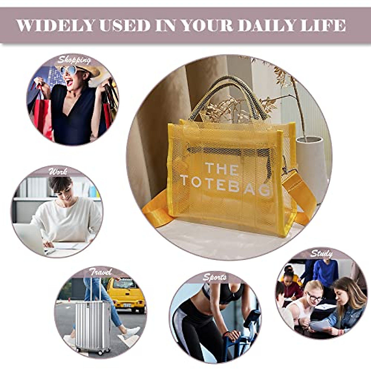 Clear Tote Bag for Women, Small Transparent PVC Tote Bag Women Shoulder/Crossbody Bag Top Handle Mesh Tote with Zipper and Pockets, Waterproof Beach Bag