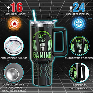 puhnhsv 40 oz Gaming Tumbler With Handle and Straw, 30oz Insulated Stainless Gaming Tumbler Coffee Travel Mugs Cup Water Bottle Game Lovers Gifts for Men Boys