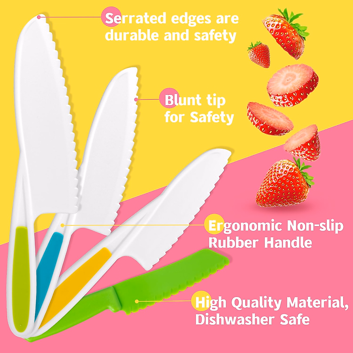 Reaeon 5 Pcs Kids Cooking Sets Real, Montessori Kitchen Tools, Kids Knife Set for Real Cooking, 4 Pcs Children's Safety Cooking Knives, 1 Pc Cutting Board, Serrated Edges Toddler Girl Boy