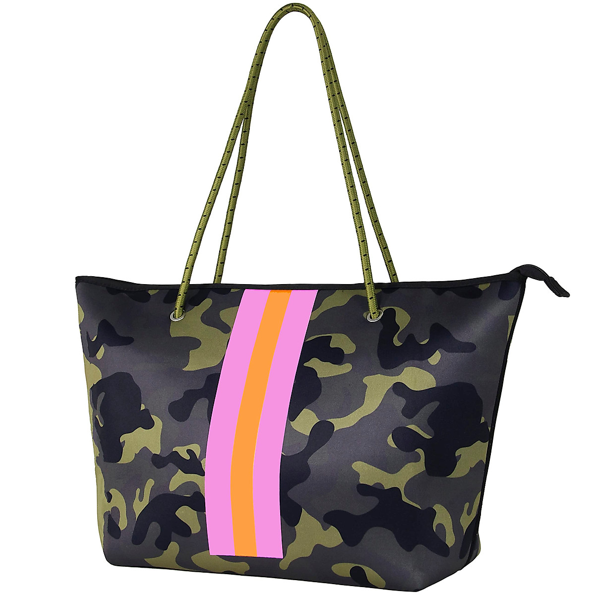 QOGiR Neoprene Multipurpose Beach Bag Tote with Inner Zipper Pocket（Green Camo） …