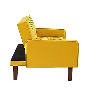 Anwickhomk 72" Convertible Folding Sofa Bed Futon,Modern Linen Fabric Sleeper Loveseat with 2 Pillows & Solid Wood Legs,Small Couch Bed Recliner Sofa for Living Room Apartment Office (Yellow-New)