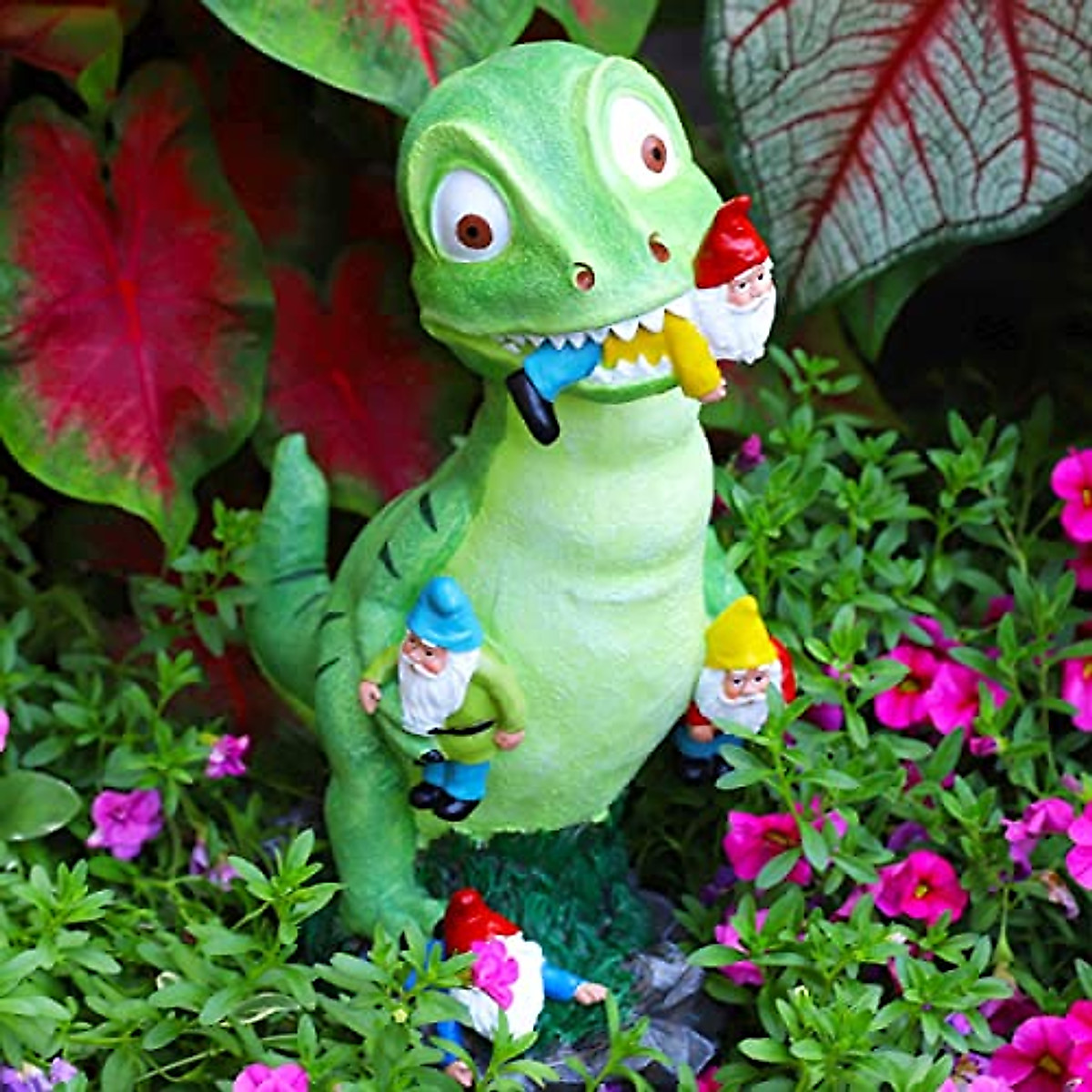 Garden Gnomes Galore Dinosaur Eating Gnomes Garden Statue - Garden Gnomes Outdoor Funny Gnomes Decorations for Yard - Funny Gnomes Inappropriate Nomes - Dinosaur Eating Garden Gnomes Naughty Gnomes
