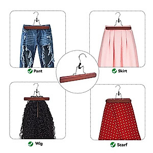 Nature Smile Wooden Non Slip Pants Skirt Hangers, Smooth Finish Solid Wood Jeans Slack Clamp Hangers Hair Extension Hangers (20 Pack Cherry)