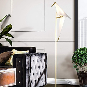 KOLHGNSE Origami Crane Bird Floor Lamp, 62-Inch Modern LED Floor Lamp Paper Crane Bird Standing Light Bird Floor Light Gold Metal Fixtures for Living Room Bedroom Dining Room Office