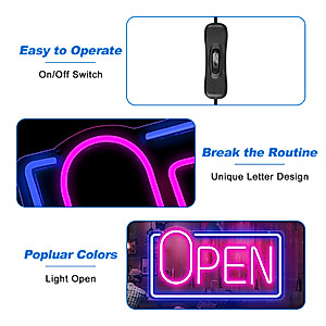 Neon Open Signs for Business, Super Bright LED Open Sign, Open Neon Sign 16''x 8'' (Blue&Pink), with ON/OFF Switch & Adapter, Neon Light Up Sign for Window Party Wall Store Shop Bars Coffee Salon Club
