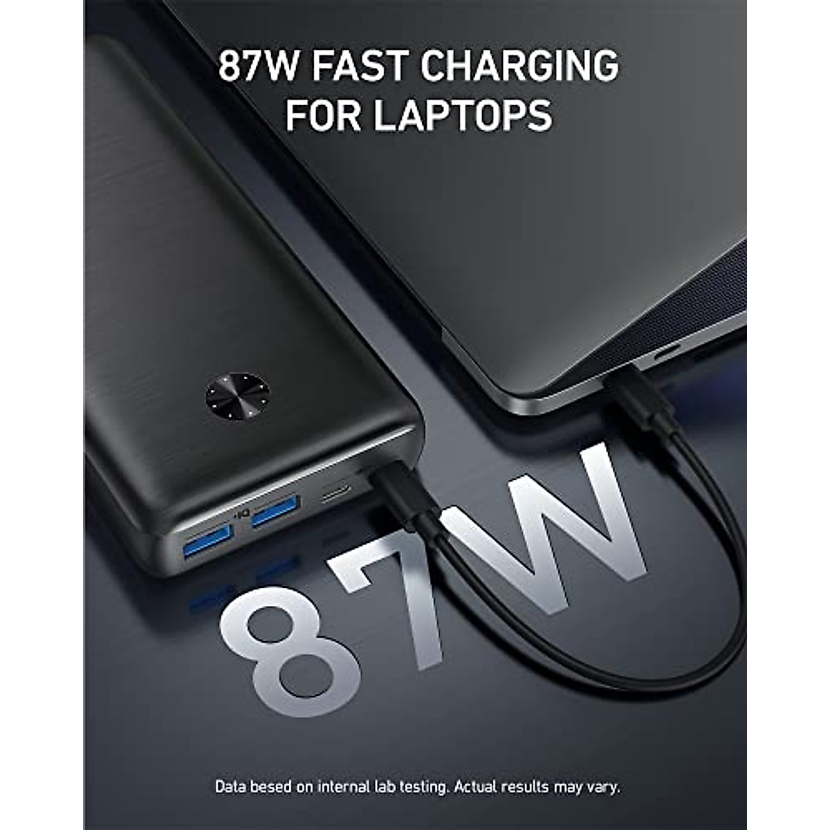 Anker 747 Power Bank (PowerCore 26K for Laptop), 87W Max Output with 65W USB-C Charger, Works for MacBook Pro, Dell XPS, Microsoft, Pixelbook, iPhone 13 series, Samsung, iPad Pro, and More