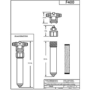 Westbrass CO133-62 8" Touch-Flo Style Pure Cold Water Dispenser Faucet Kit with Filter, 2-Pack Replacement Cartridges, Kitchen Sink Strainer & Disposal Trim Set, Matte Black